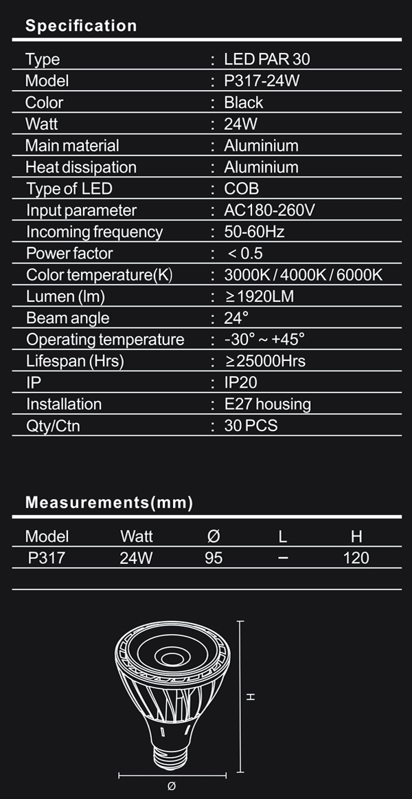 ZEN LED PAR 30 – P317-24W - D-ONE ELECTRICAL SDN BHD